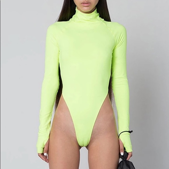 mhmmbouteek | Tops | Sexy Long Sleeve High Cut Bodysuit Green | Poshmark
